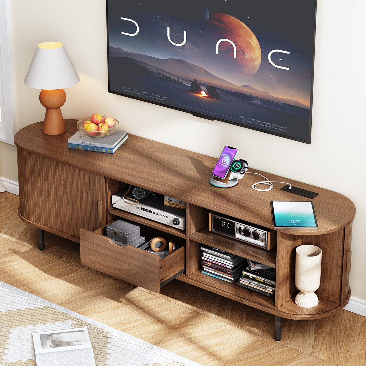 Latitude Run® Tv Stand With Storage And Shelves Designed To Fit 55’’ - 80’’ Tvs. Wood ...